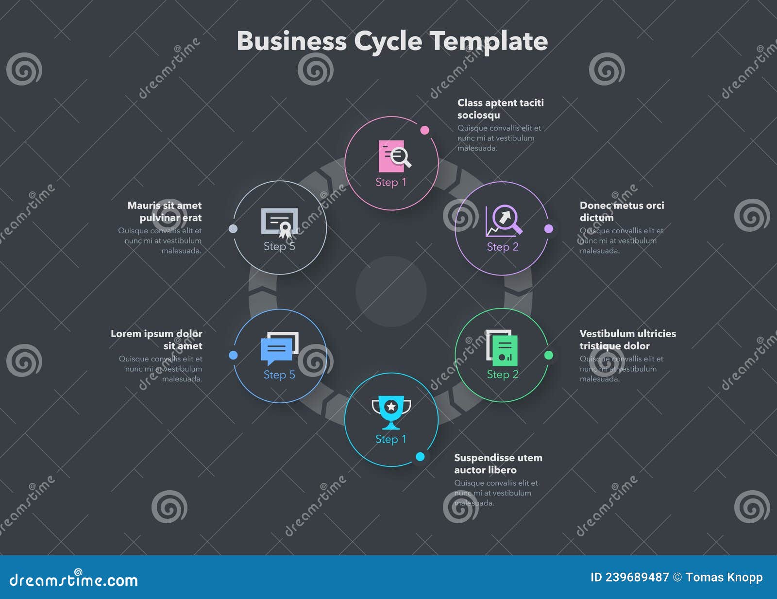 Simple Concept for Business Cycle Diagram with Six Steps and Place for ...