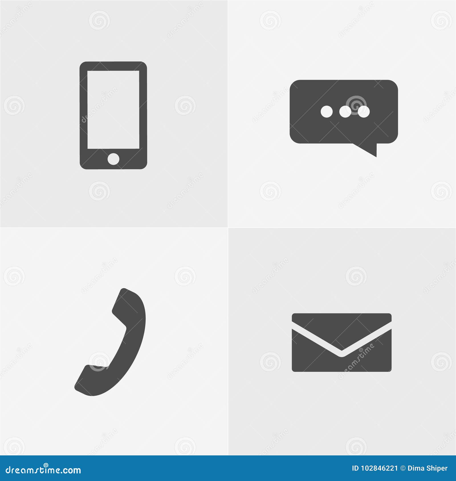 Simple Contact Icons Set, Including Mobile Call, Messages, Chat Stock ...