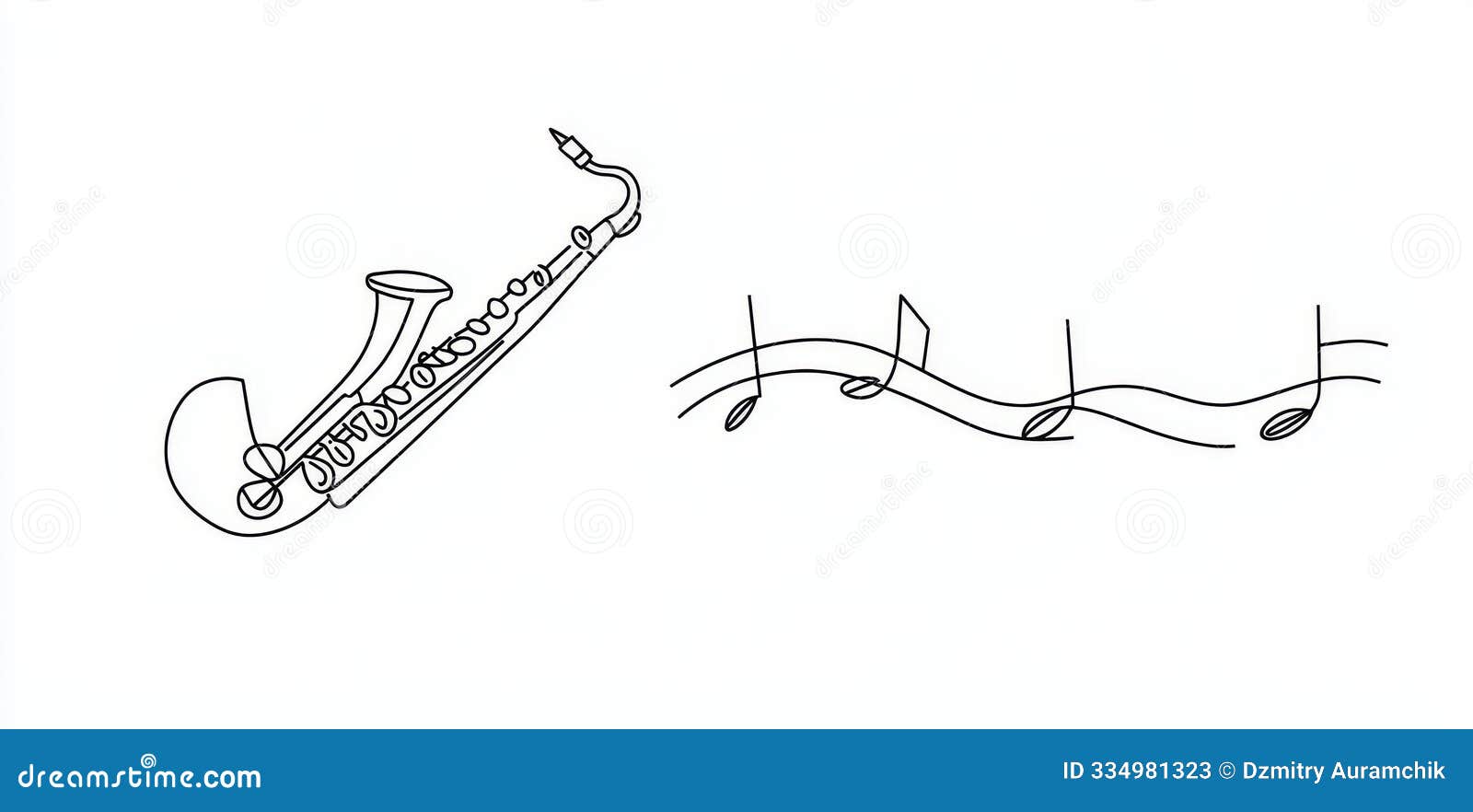 Simple Continuous Outline Drawing of Trumpet with Notes. Jazz Classical ...