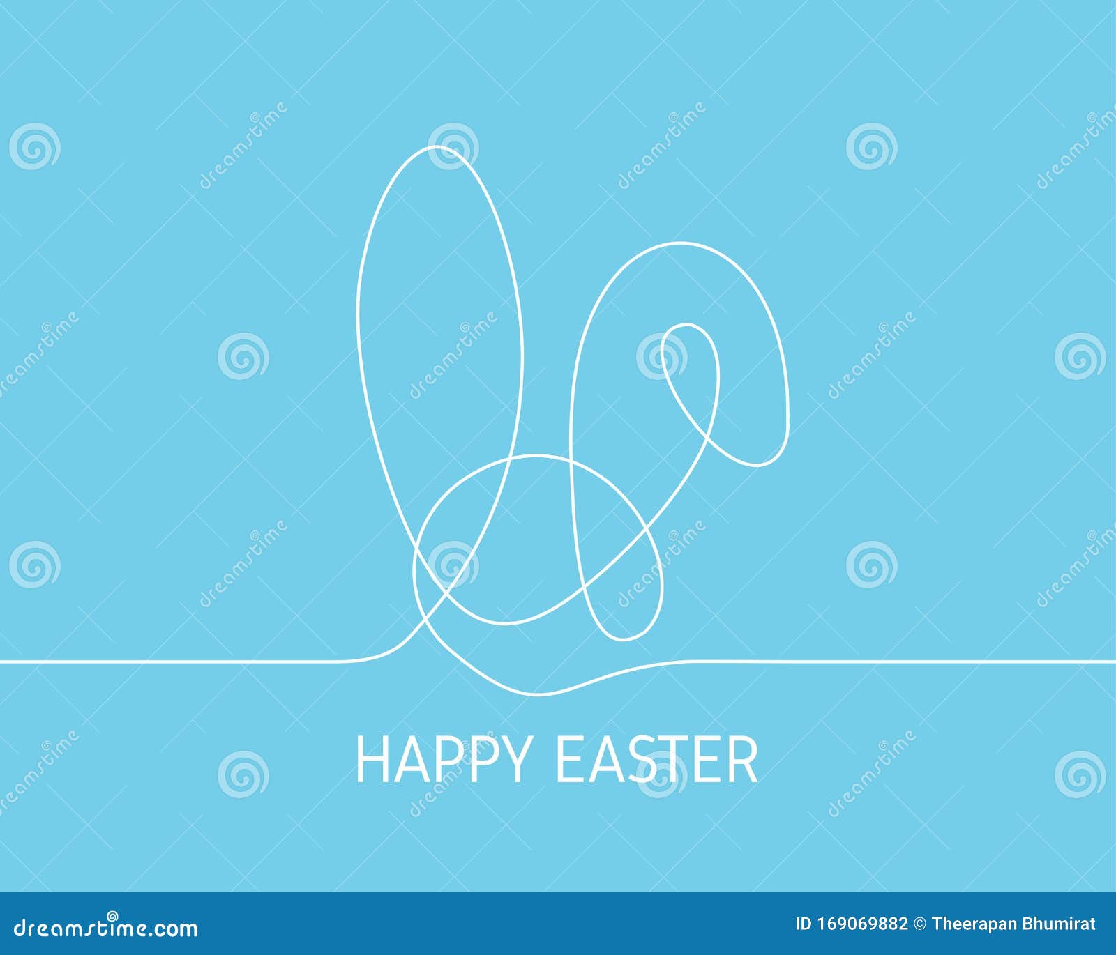 Simple Continuous White Line Drawing Easter Bunny on Blue Background ...
