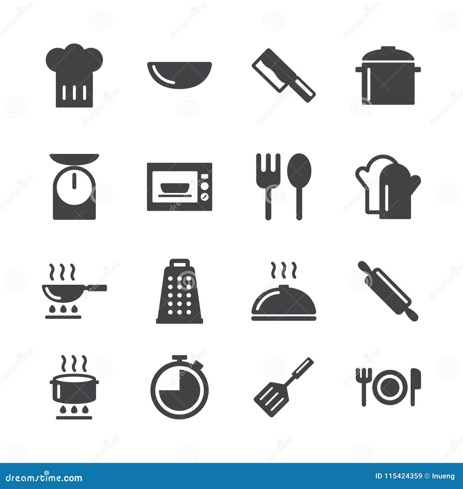 Simple Cooking and Kitchen Icons. Stock Vector - Illustration of black ...