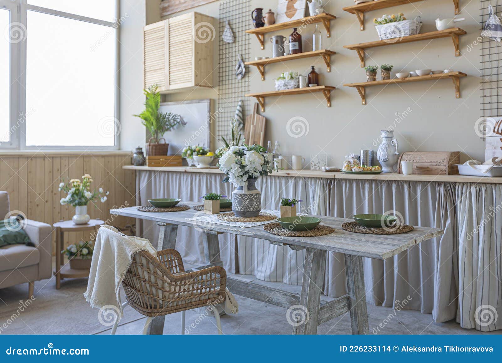 Simple Cozy Home Interior of an Open Plan Ordinary Room with a Kitchen ...