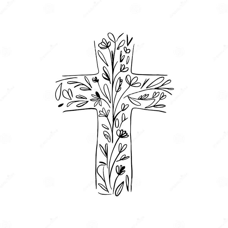 A Simple Cross Design Filled with Stylized Floral Patterns is Centered ...