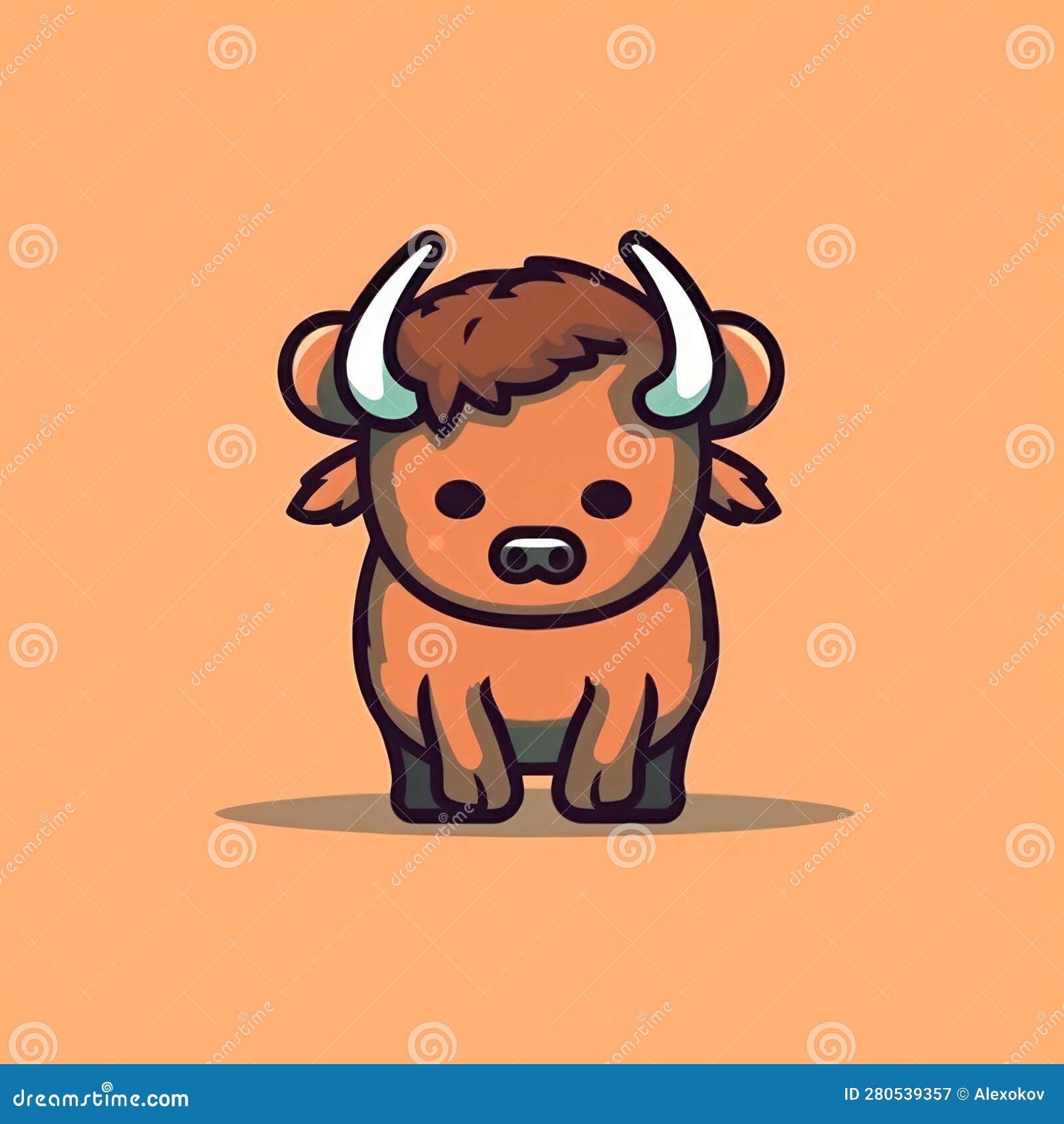 Simple and Cute Bison Outline in Cartoon Style on Clear Background ...