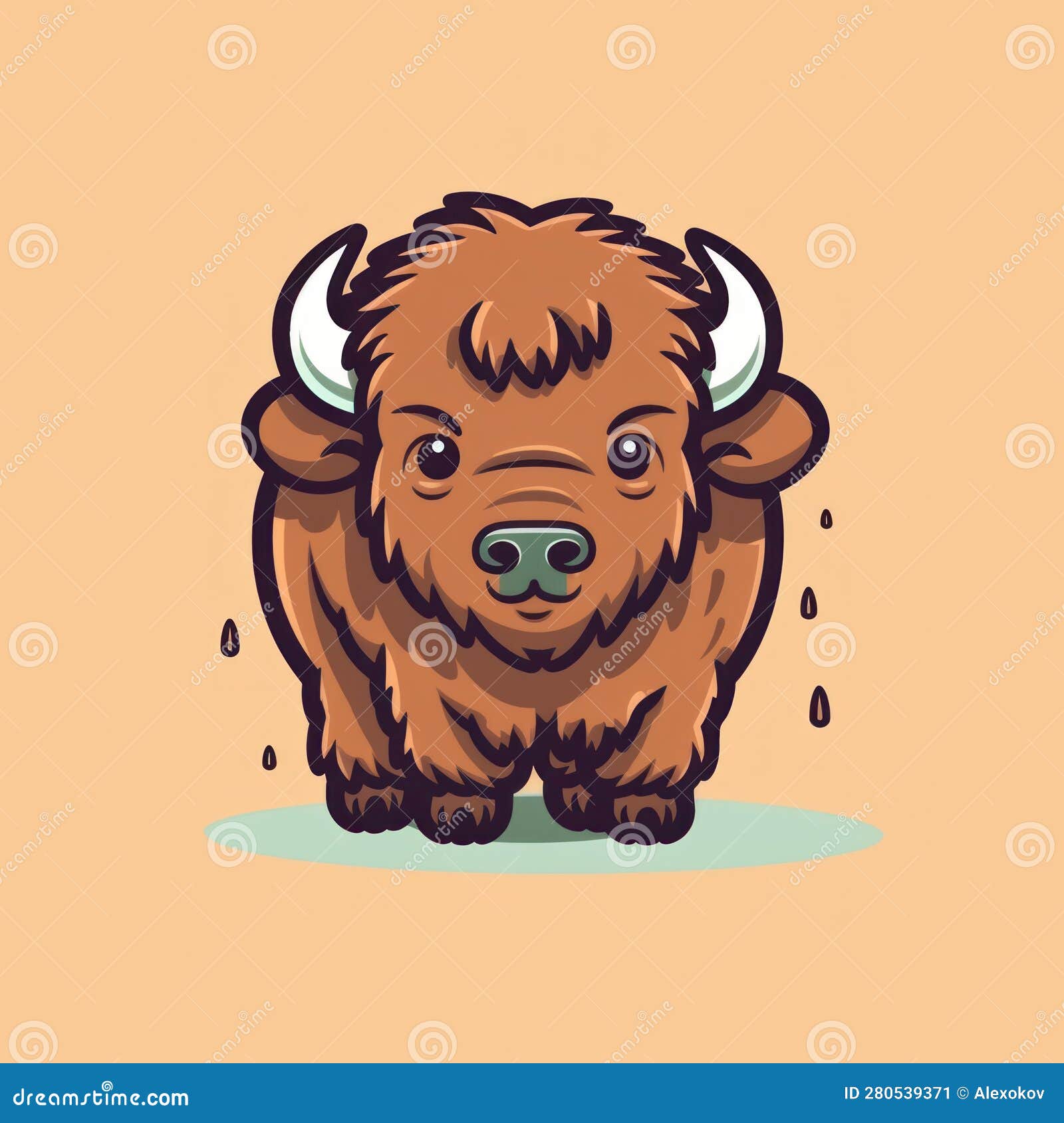 Simple and Cute Bison Outline Cartoon in Vector Style on Clear ...