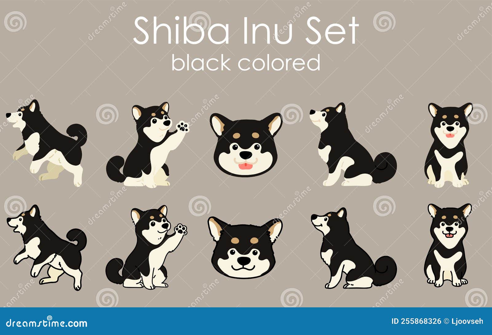 Simple and Cute Black Shiba Inu Illustrations Set Stock Vector ...