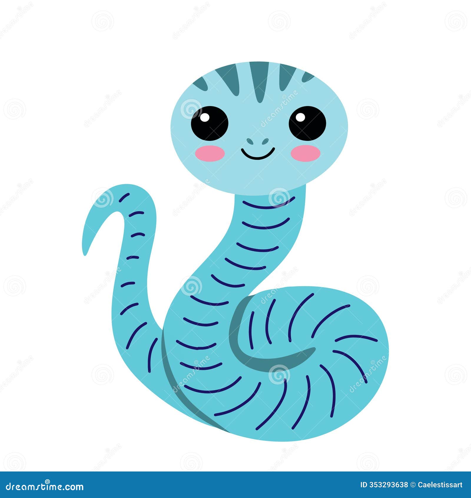 Simple Cute Blue Snake Illustration in Childish Flat Vector Style Stock ...