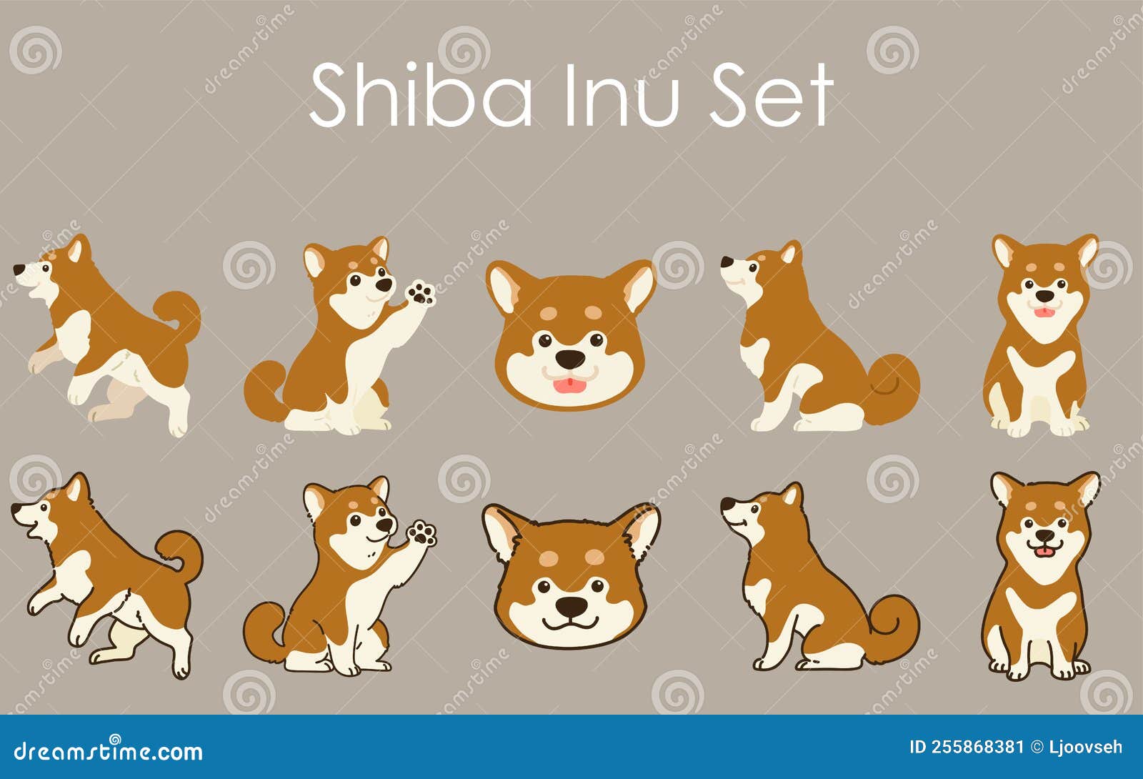 Simple and Cute Brown Shiba Inu Illustrations Set Stock Vector ...