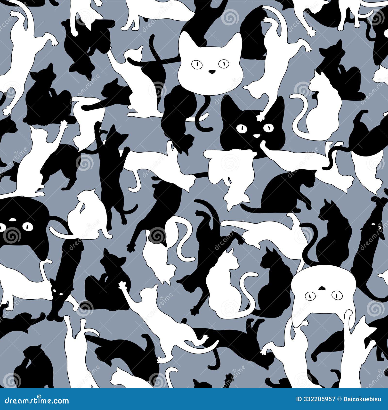 Simple and Cute Cat Seamless Pattern, Stock Illustration - Illustration ...