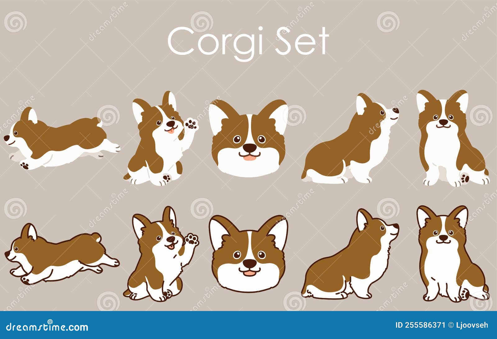 Simple and Cute Corgi Dog Illustrations Set Stock Vector - Illustration ...