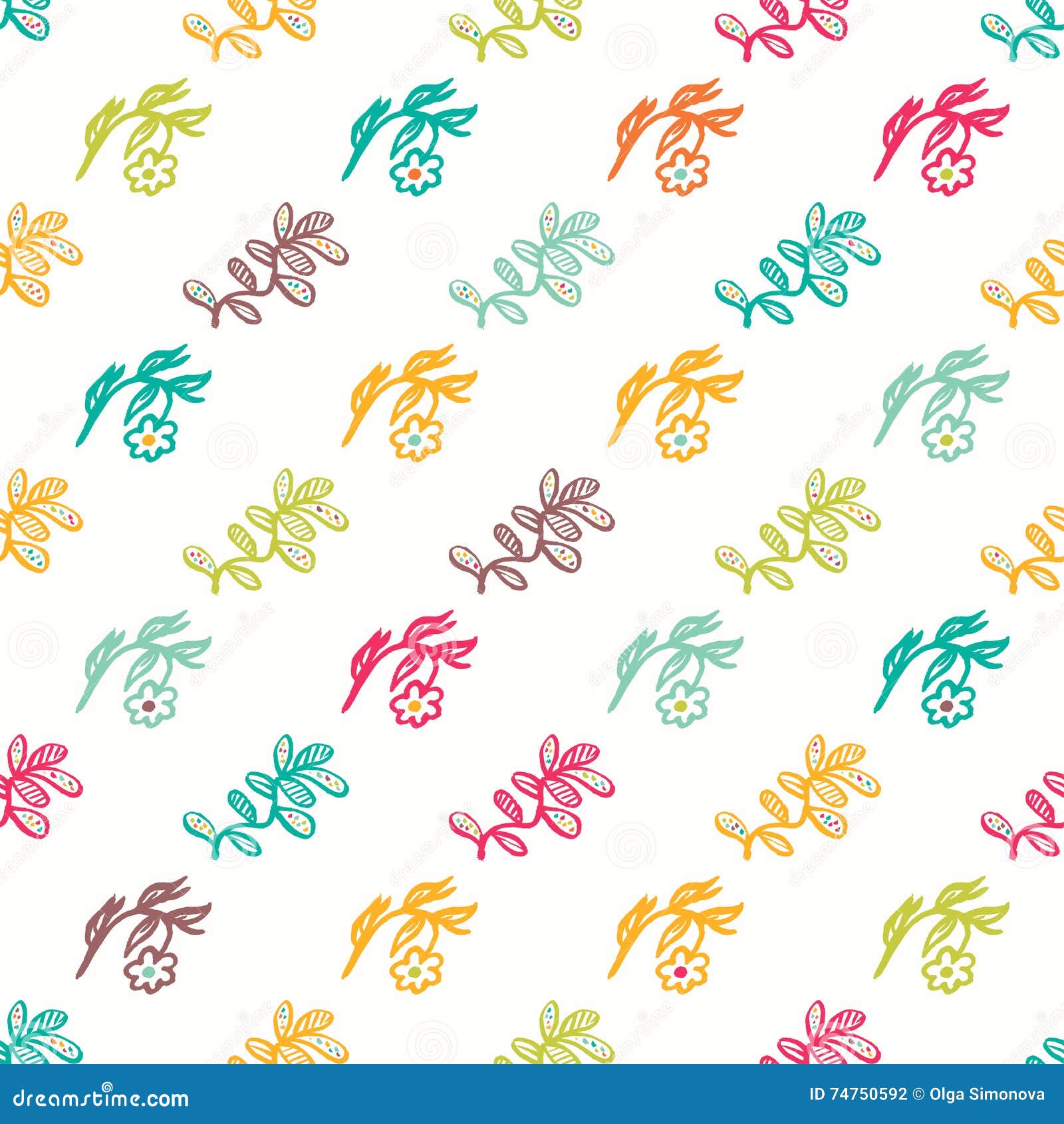 Simple Cute Floral Background with Flowers and Branches. Stock Vector ...