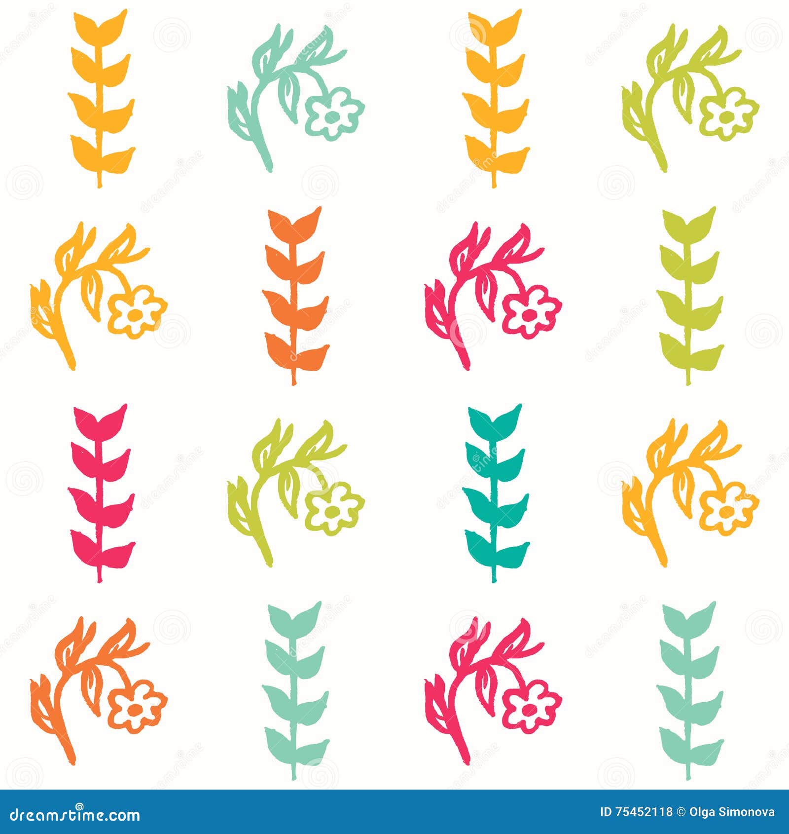 Simple Cute Floral Background with Flowers and Branches. Stock Vector ...