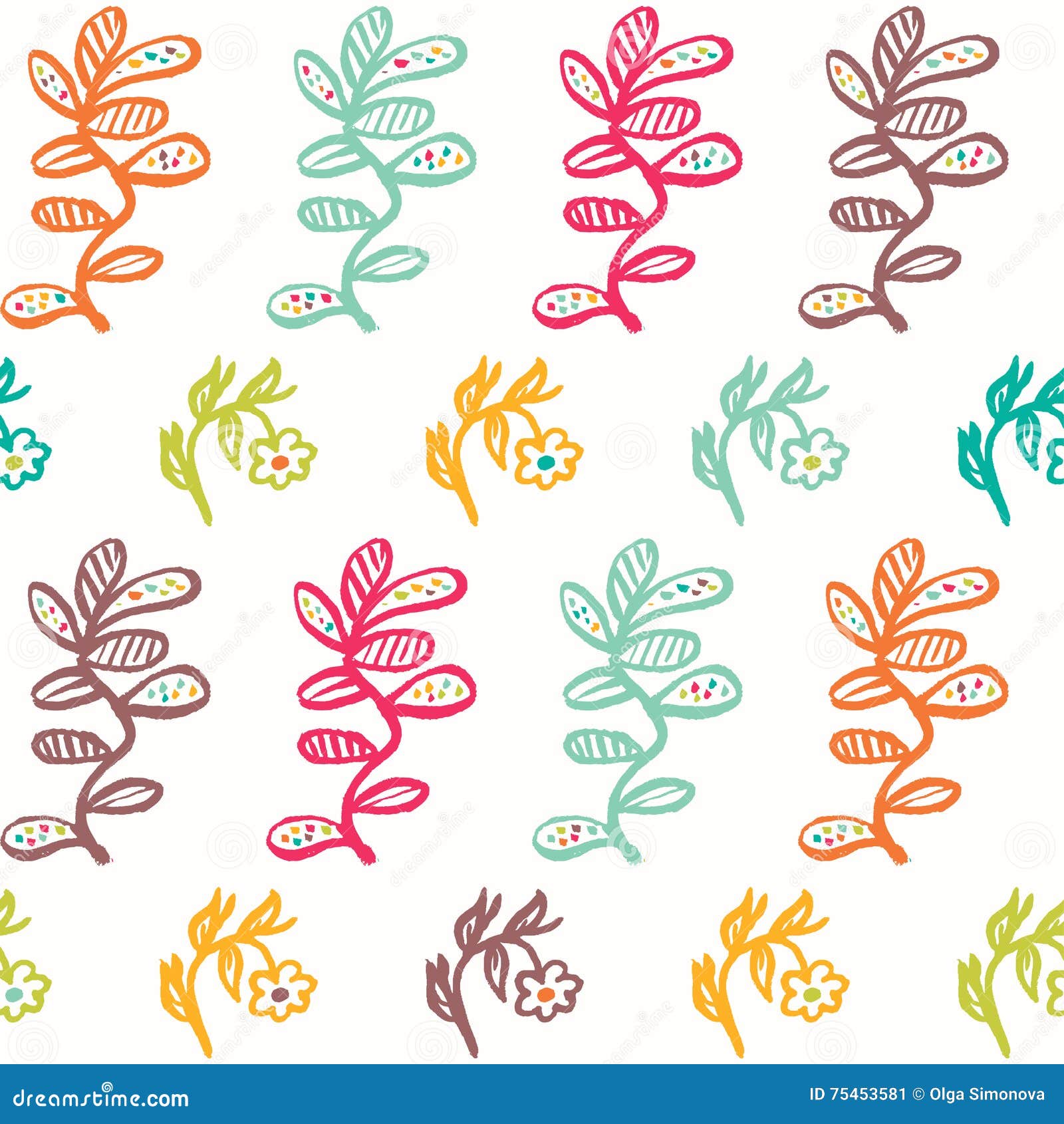 Simple Cute Floral Background with Flowers and Branches. Stock Vector ...