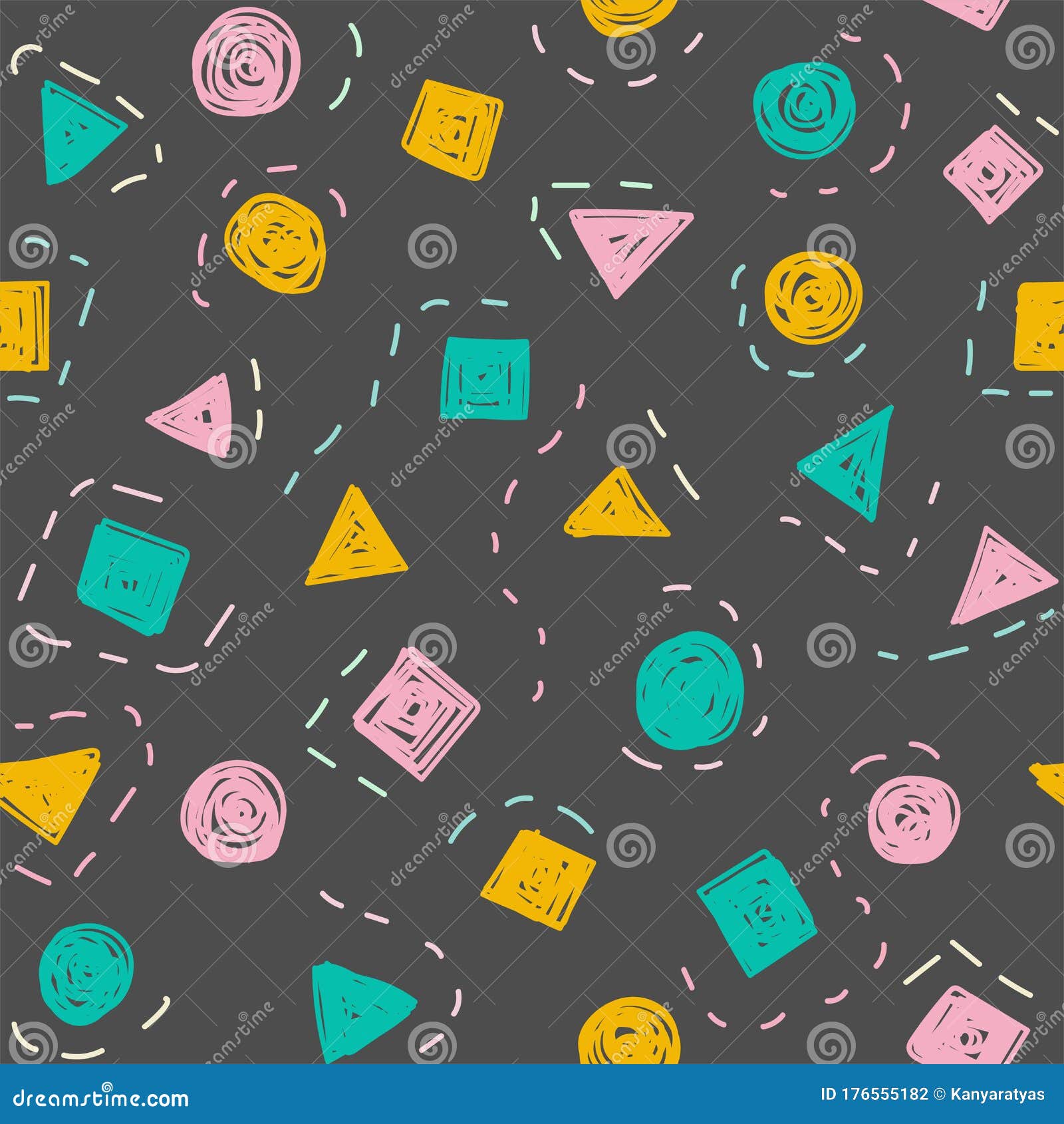 Simple Cute Geometry Shape Color Doodle Seamless Pattern Background ...
