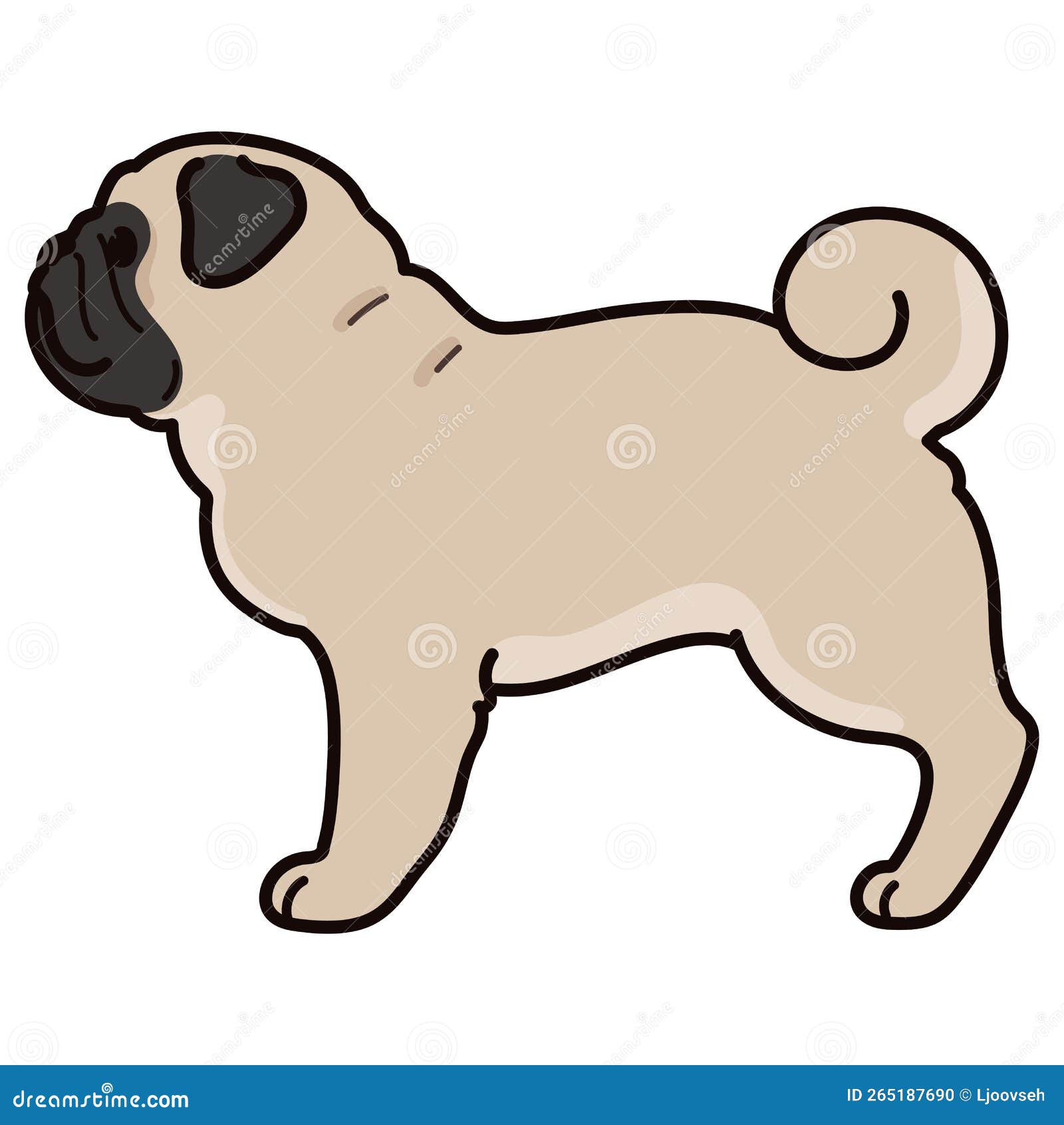 Simple and Cute Illustration of Pug in Side View Stock Vector ...