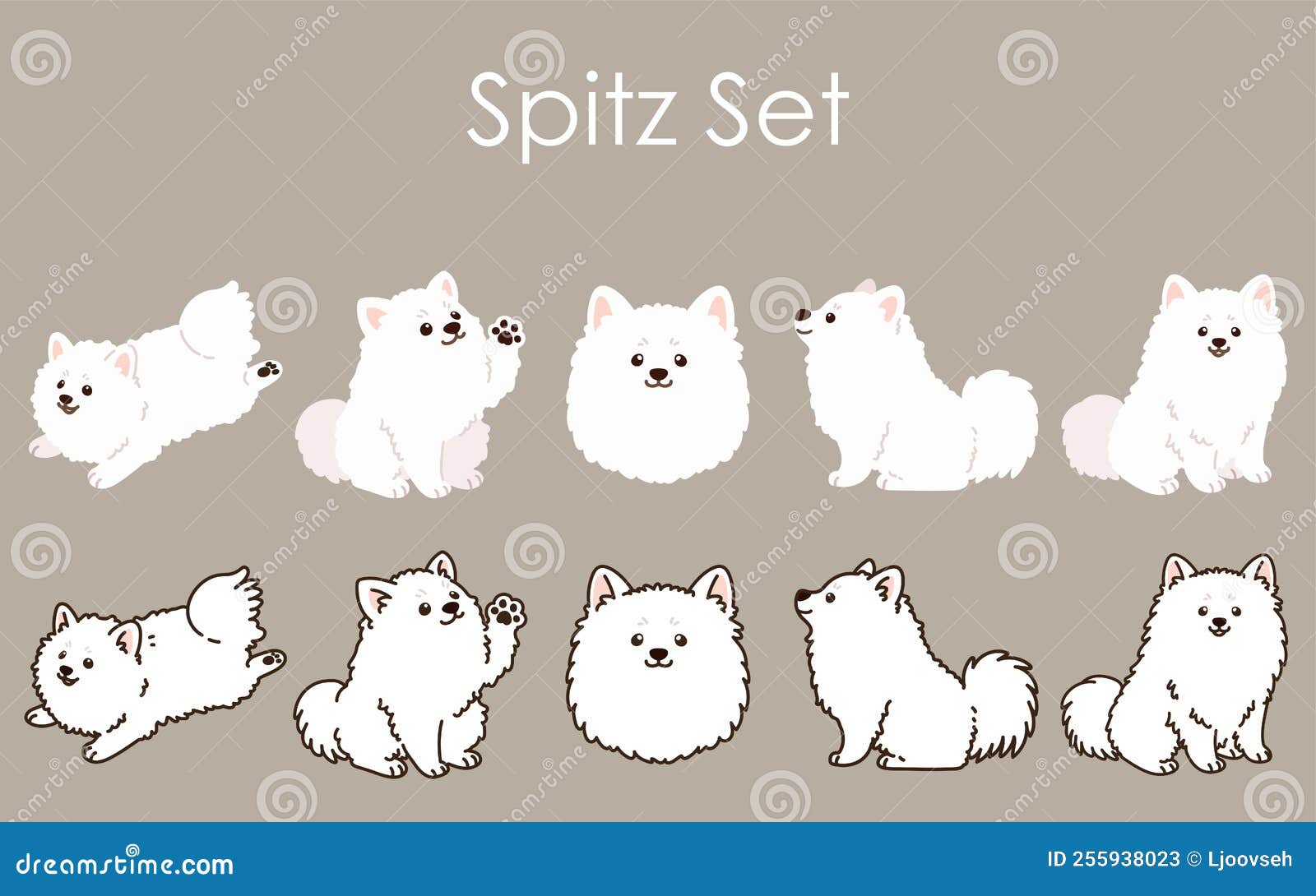 Simple and Cute Japanese Spitz Dog Illustrations Set Stock Vector ...