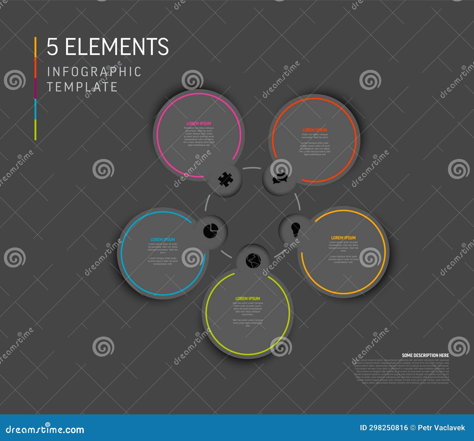 Simple Dark Five Elements Infographic Template on Dark Gray Background ...