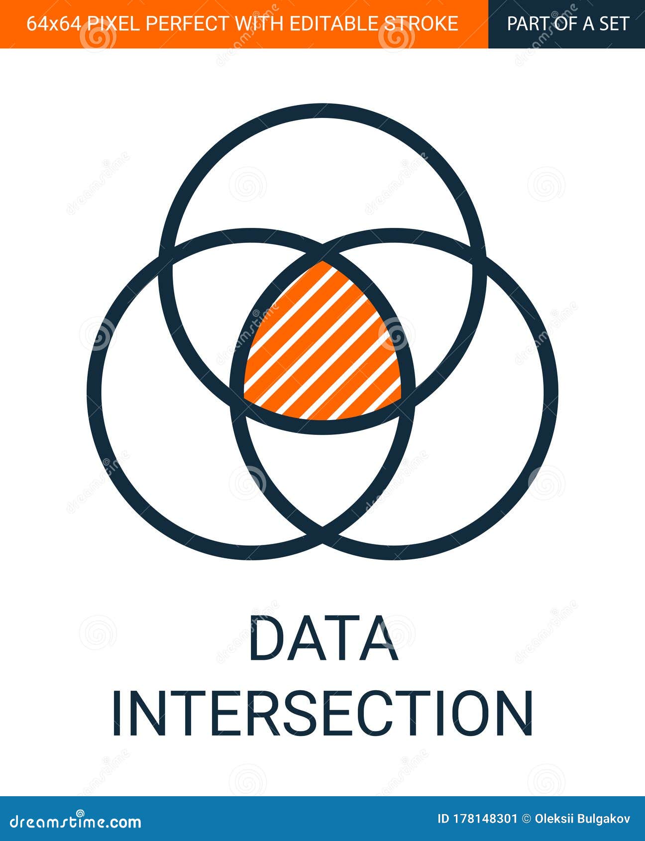 Simple Data Intersection Outline Colorful Vector Icon for UI and UX ...
