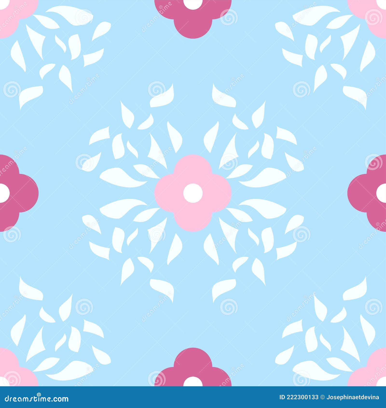 Simple Decorative Floral Pattern in Pink, Blue and White Stock Vector ...