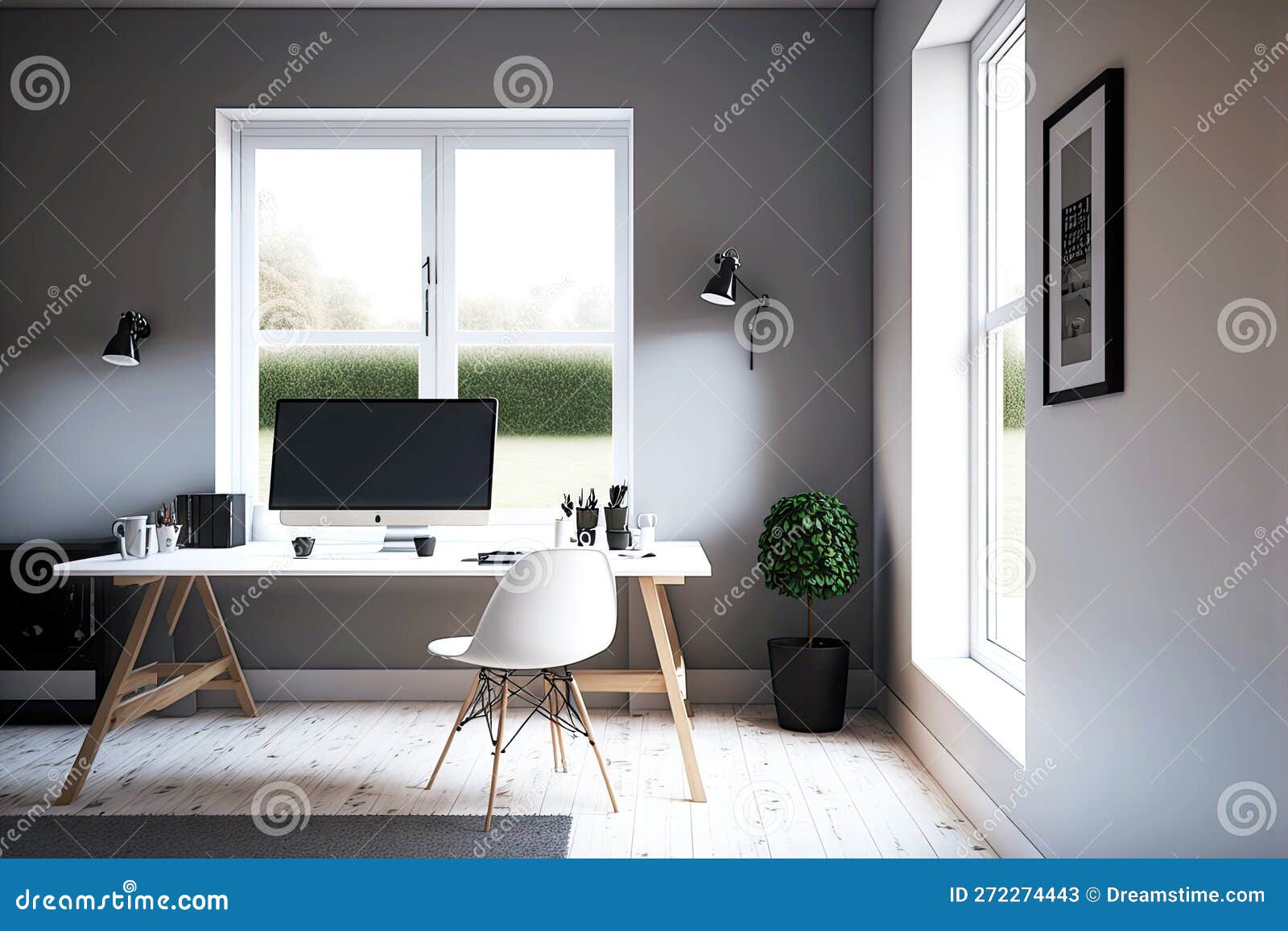 Simple Design of Empty Room in Home Office with Computer and Coffee ...