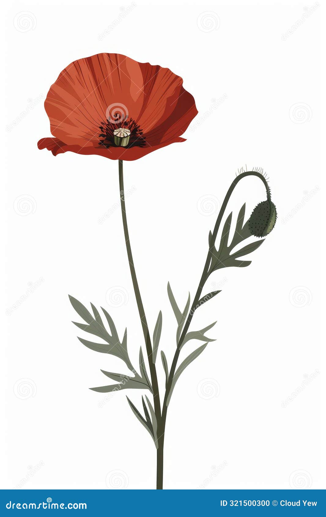 Simple Design Featuring a Single Red Poppy. Stock Illustration ...