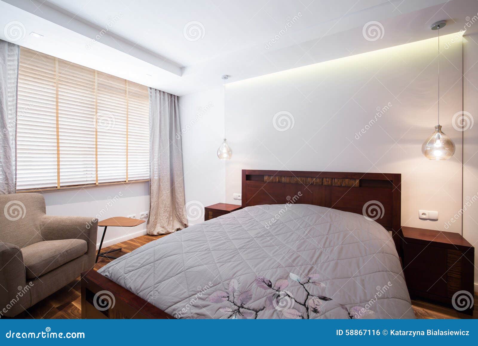 Simple Design Light Bedroom Stock Photo - Image of flat, blinds: 58867116