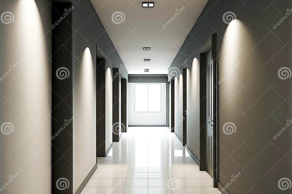 Simple Design of Long Empty Corridor in Modern Office Stock ...