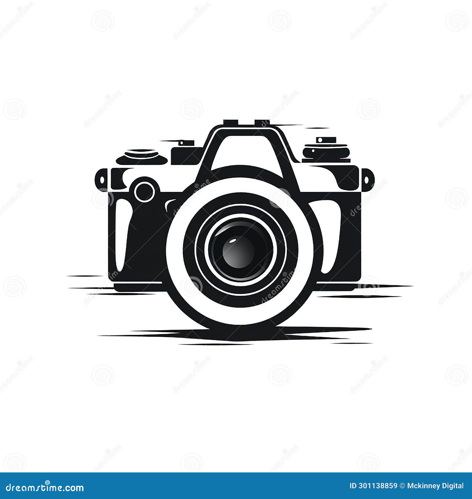 Black and White Digital Illustration of an SLR Style Camera on a White ...