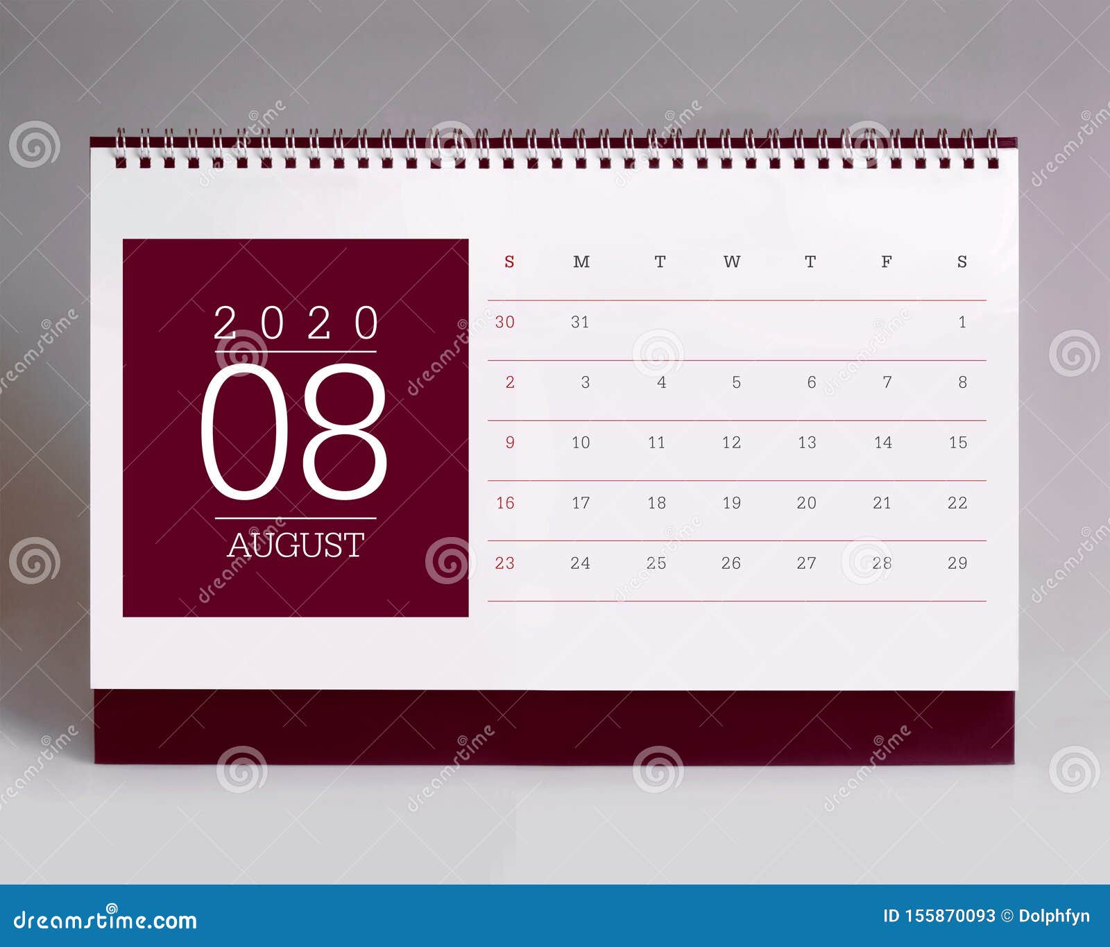 Simple Desk Calendar 2020 - August Stock Image - Image of standing ...