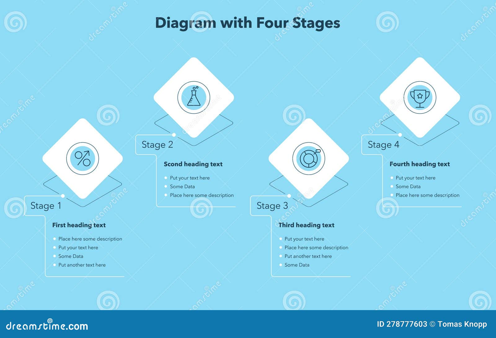 Simple Diagram with Four Rhombus Stages - Blue Version Stock Vector ...