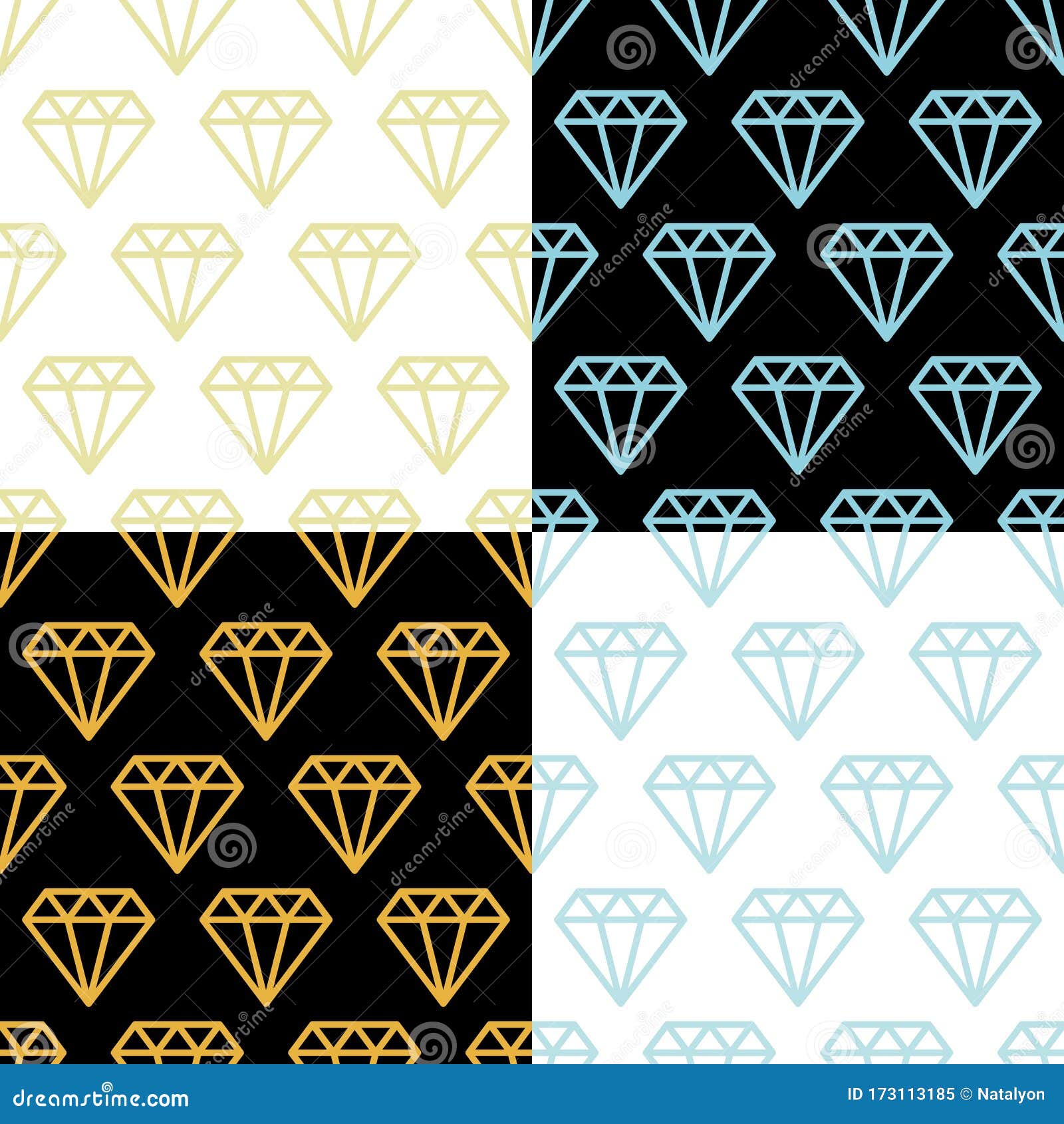 Simple Diamonds Silver and Golden, on Black and White Wire Framed ...