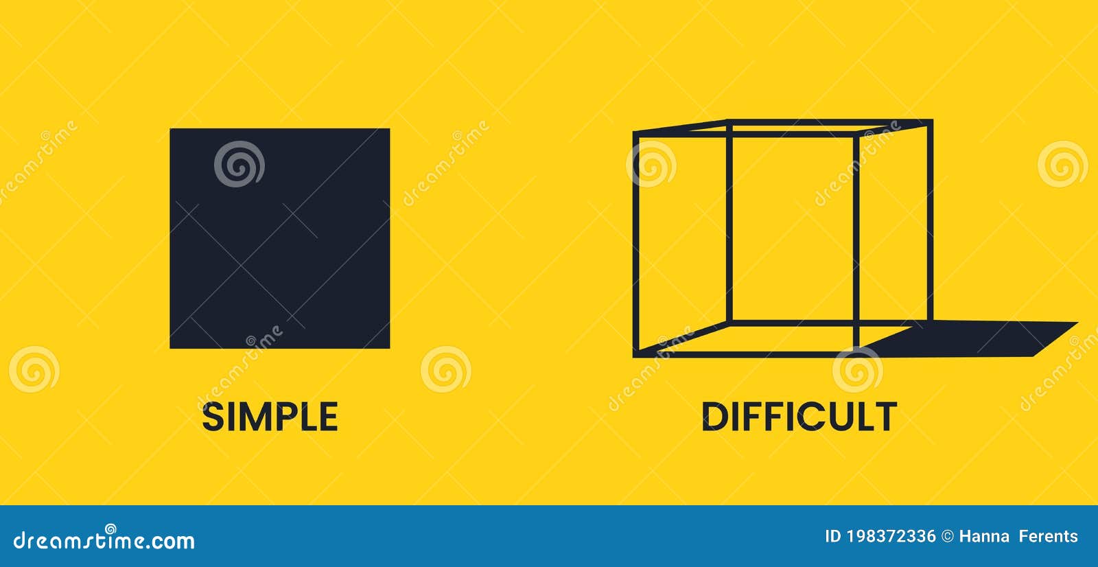 Simple and Difficult. Black Square and Cube on a Yellow Background ...