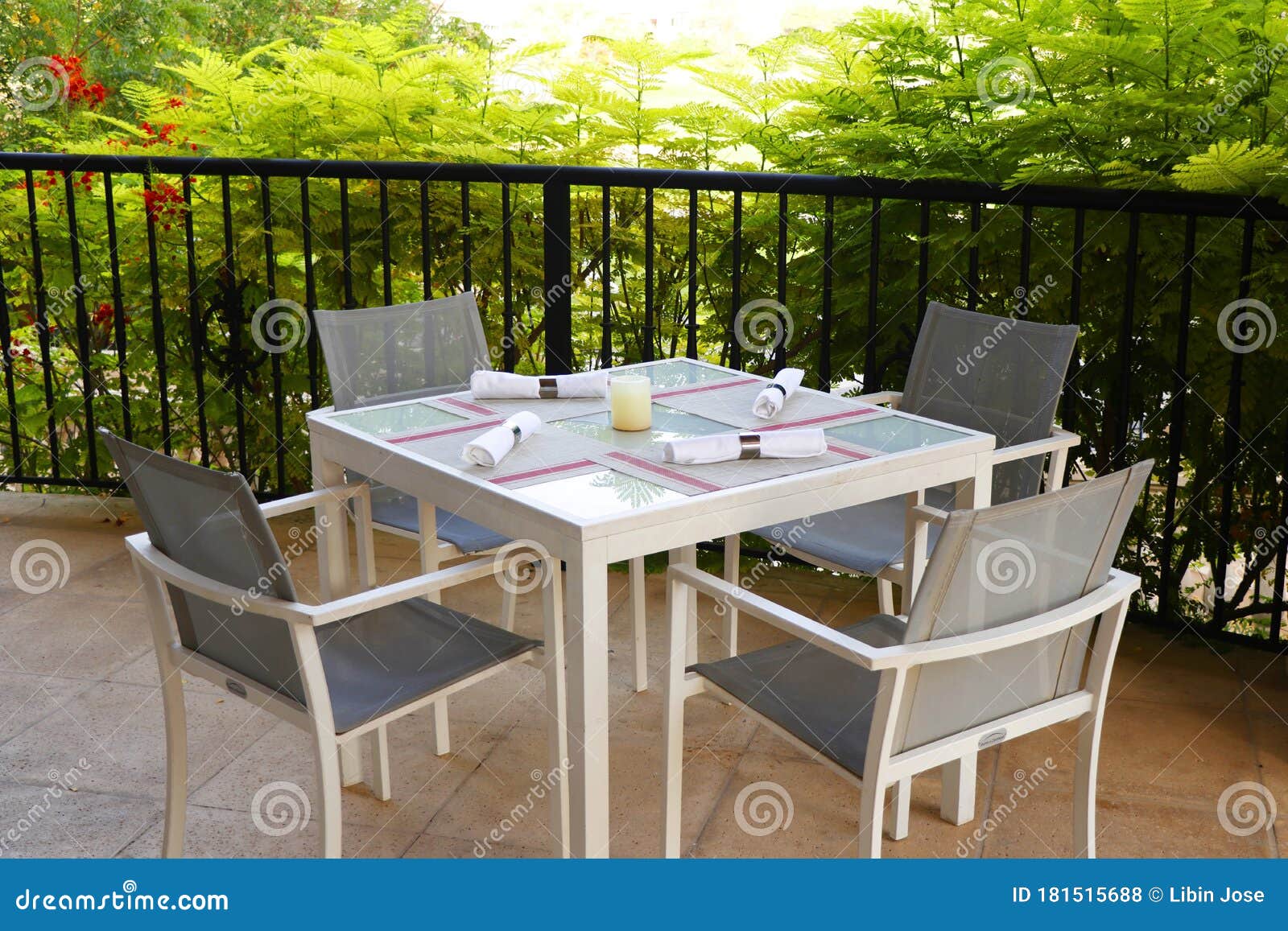 Simple Dining Table Set Up in Open Terrace with Beautiful Nature View ...