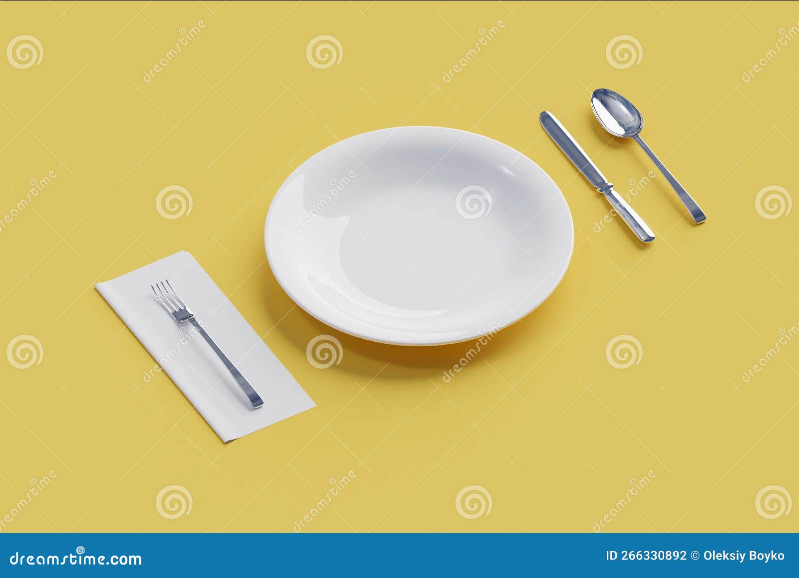 Simple Dinner Table Setting of Generic Kitchen Utensils, 3d Rendering ...
