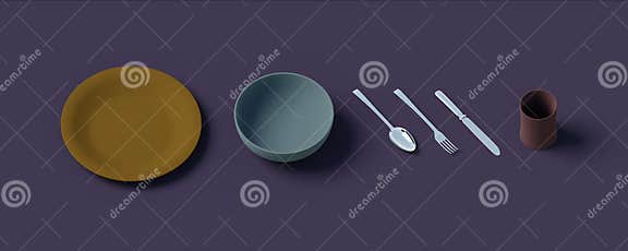 Simple Dinner Table Setting of Generic Kitchen Utensils in ...