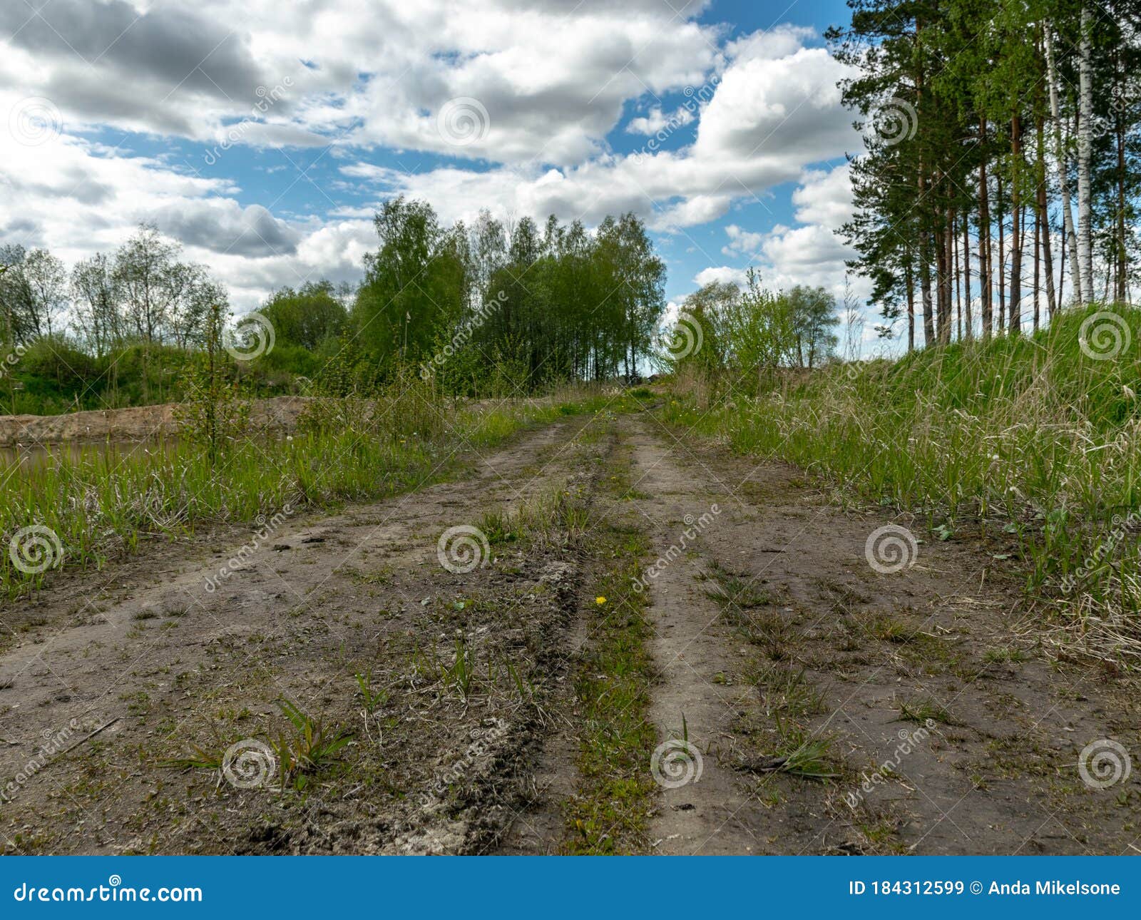 A Simple Dirt Road, Clay New and Old Grass, Spring Landscape Stock ...