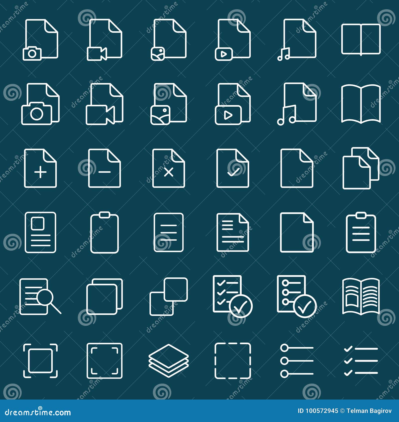Simple Document Line Icons Set on Blue Background Stock Illustration ...