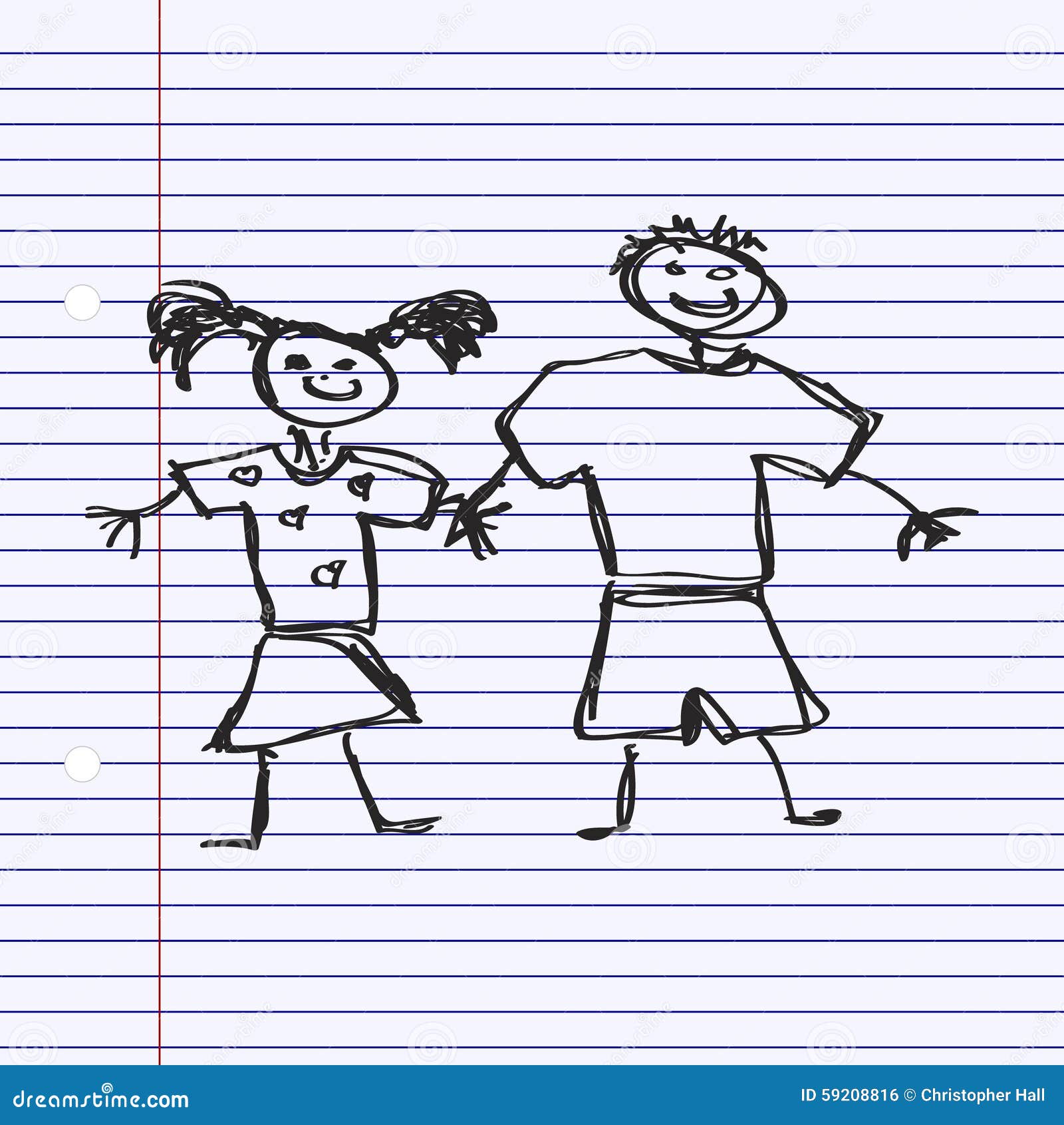 Simple Doodle of a Boy and Girl Stock Vector - Illustration of school ...