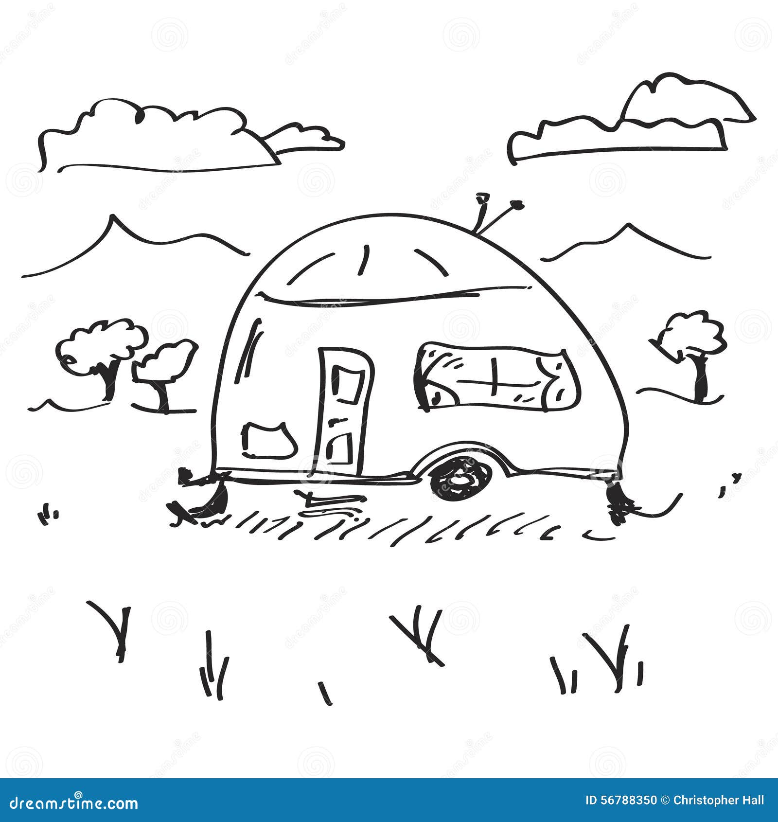 Simple doodle of a caravan stock vector. Illustration of artwork - 56788350