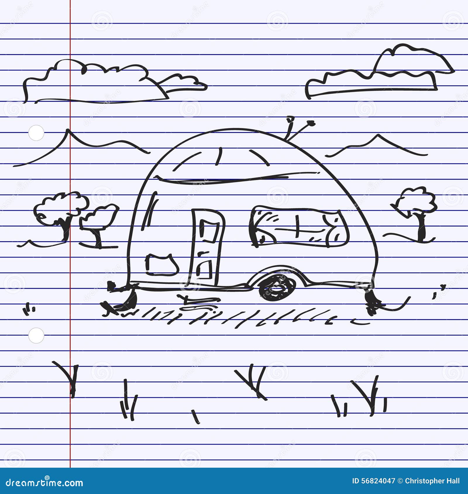 Simple doodle of a caravan stock vector. Illustration of hand - 56824047