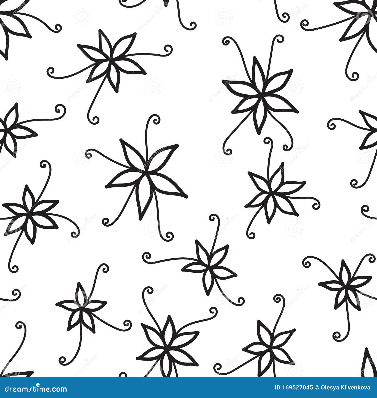 Simple Doodle Flowers. Black and White Seamless Pattern Stock Vector ...