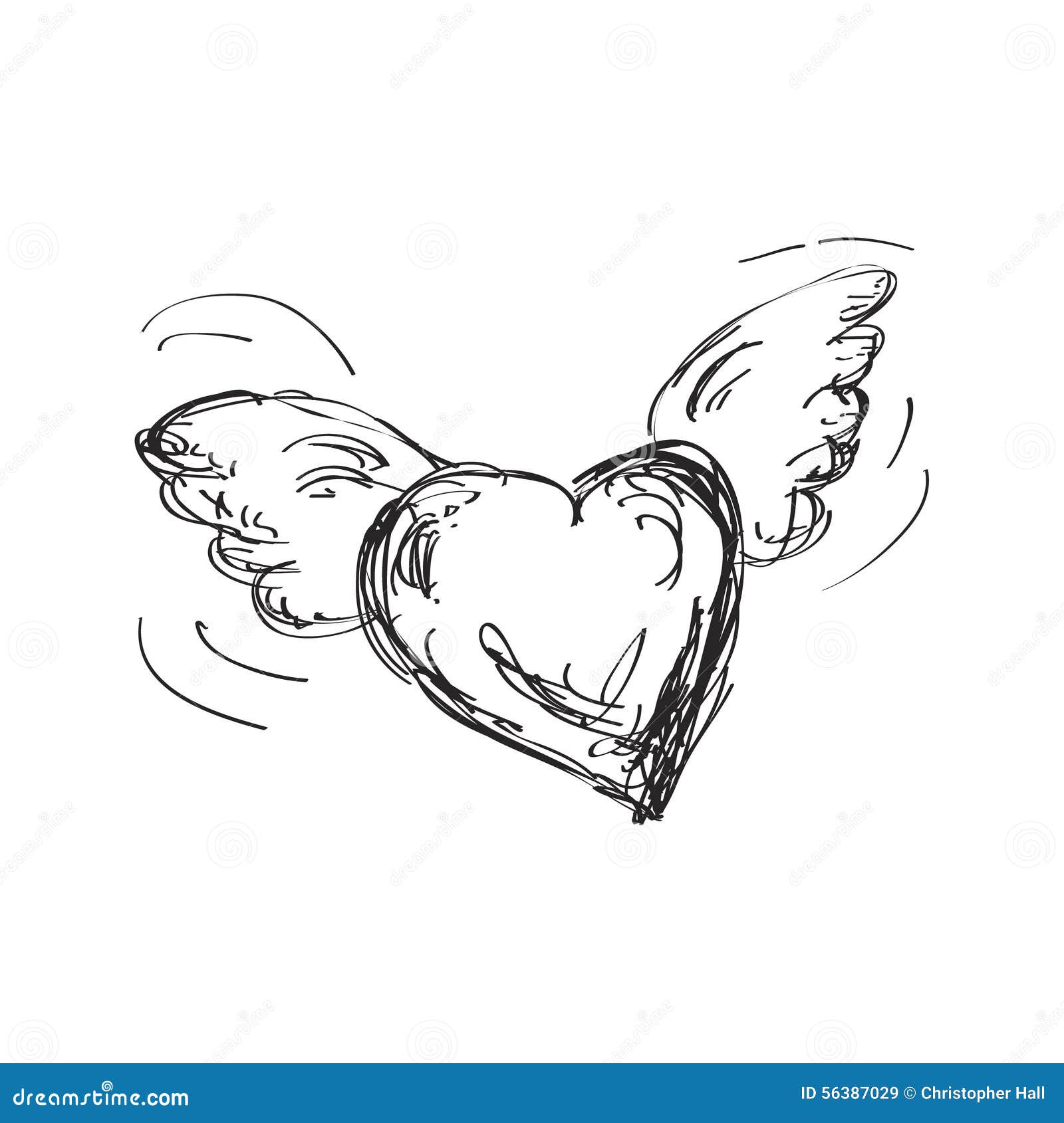 Simple Doodle of a Flyng Heart Stock Vector - Illustration of doodle ...