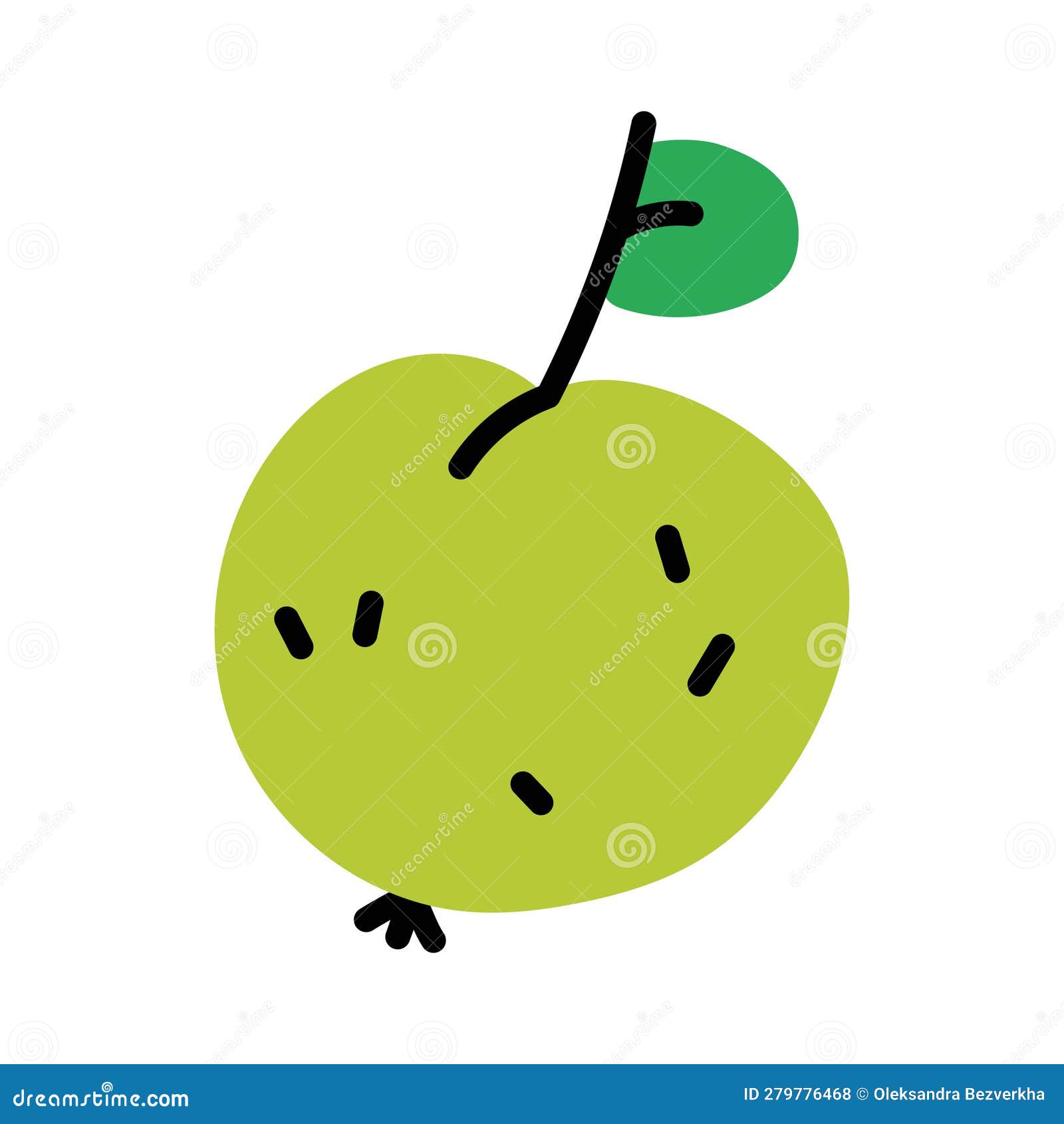 Simple Doodle Green Apple. Flat Vector Illustration. Stock Vector ...