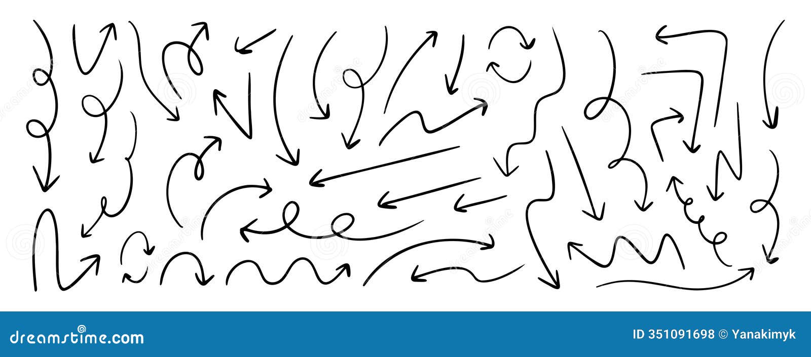 Simple Doodle Hand Drawn Arrow Set, Thin Black Vector Stock ...