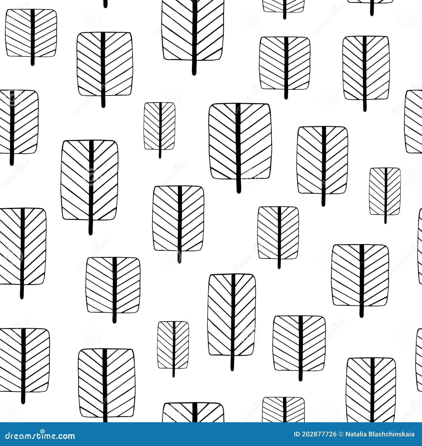Simple Doodle Leaves Seamless Pattern Vector Stylized Leaves In