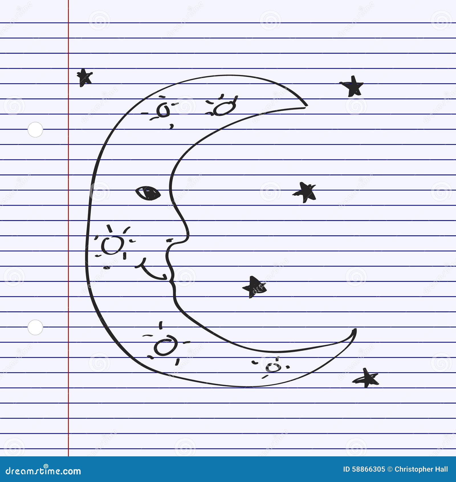 Simple doodle of a moon stock vector. Illustration of stars - 58866305