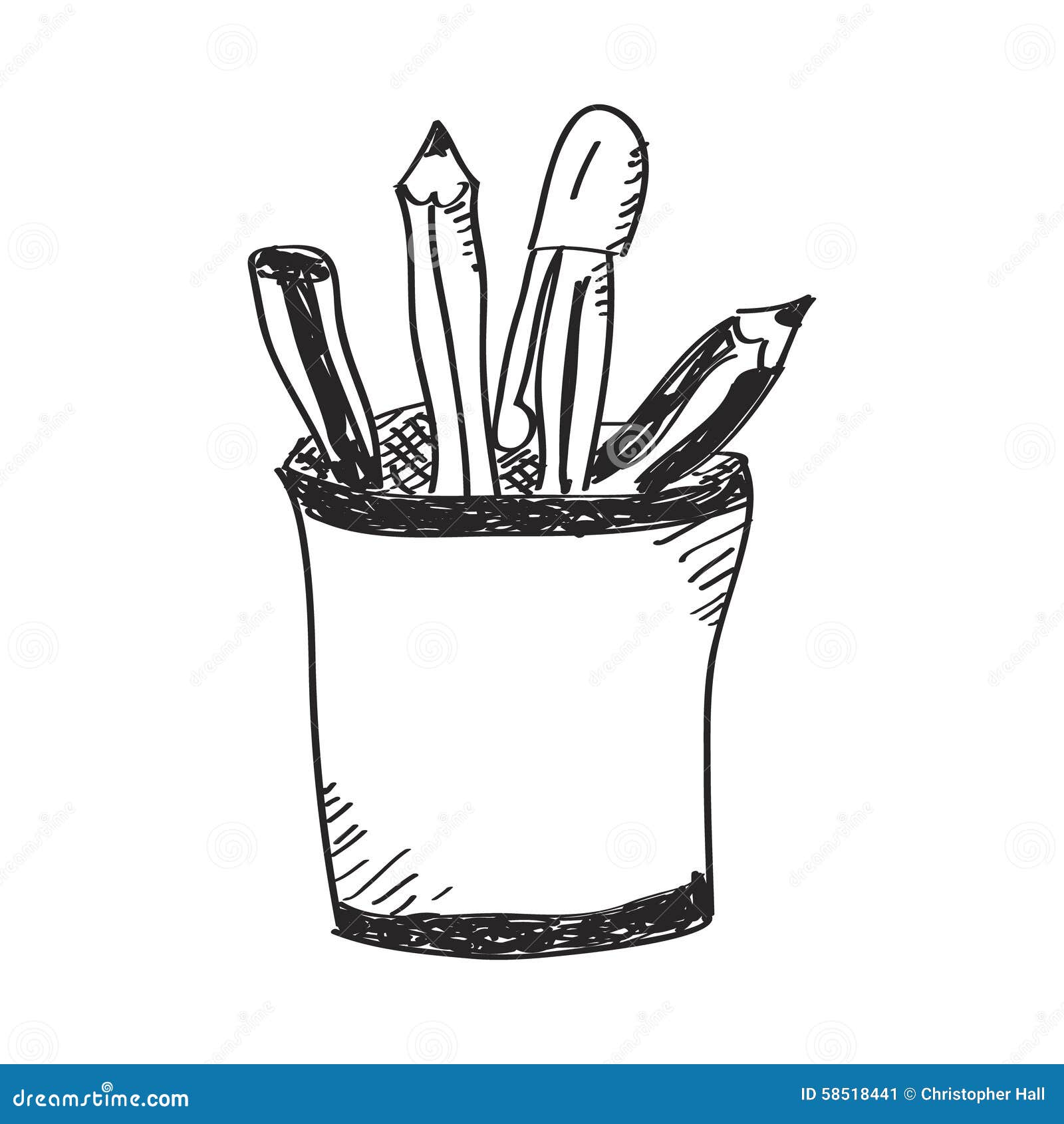 Simple Doodle of a Pencil Pot Stock Vector - Illustration of sign ...