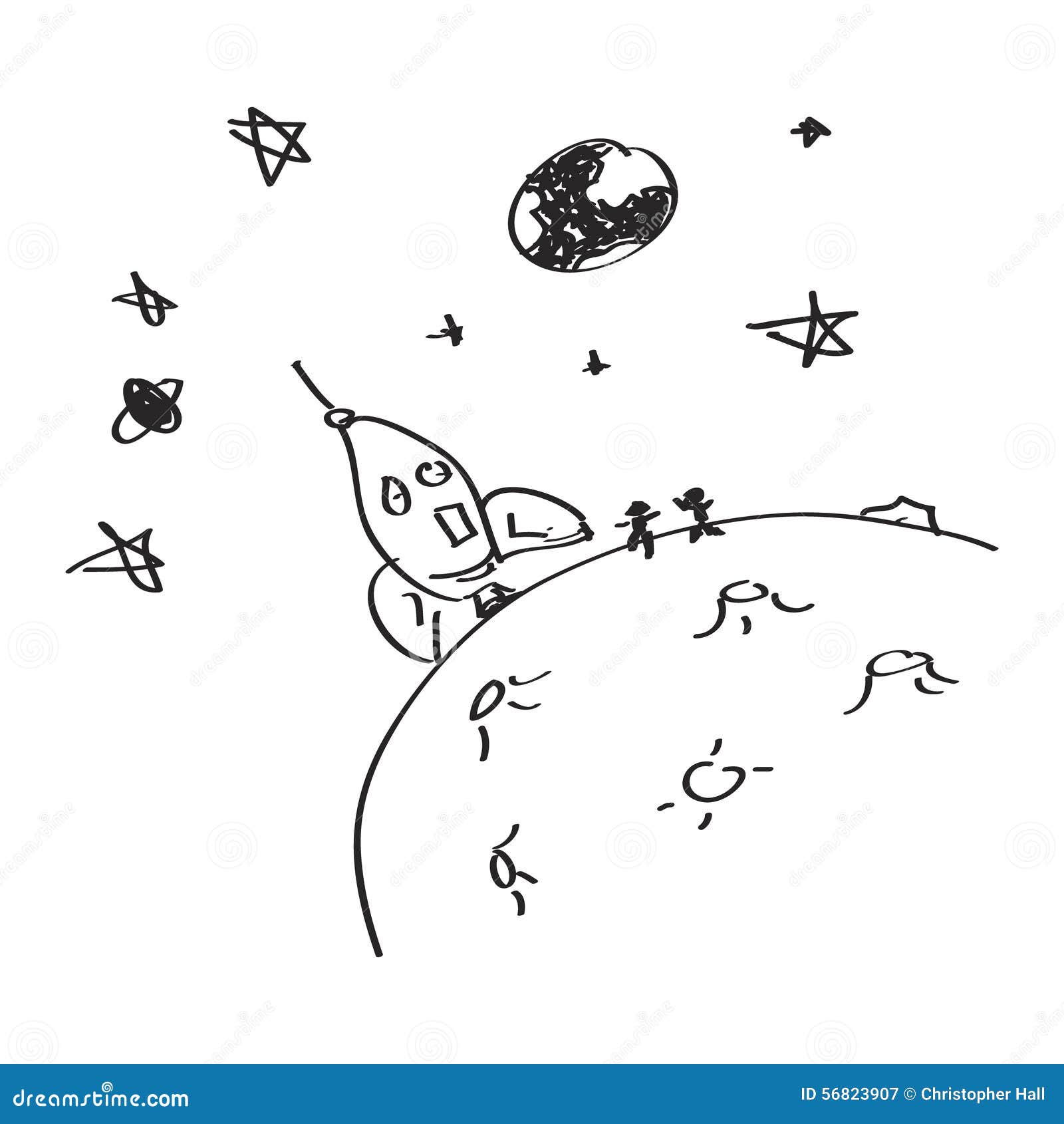 Simple Doodle of a Rocket on the Moon Stock Vector - Illustration of ...