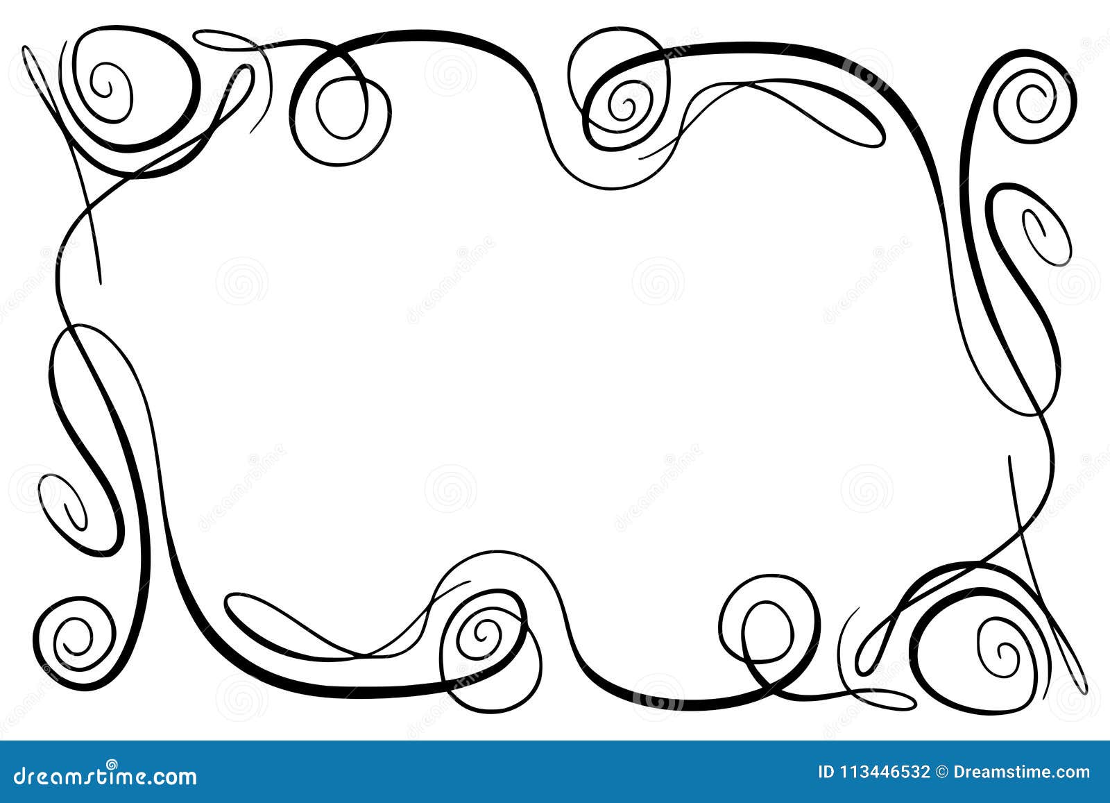 Flourish Vector Frame. Rectangle with Squiggles, Twirls and ...