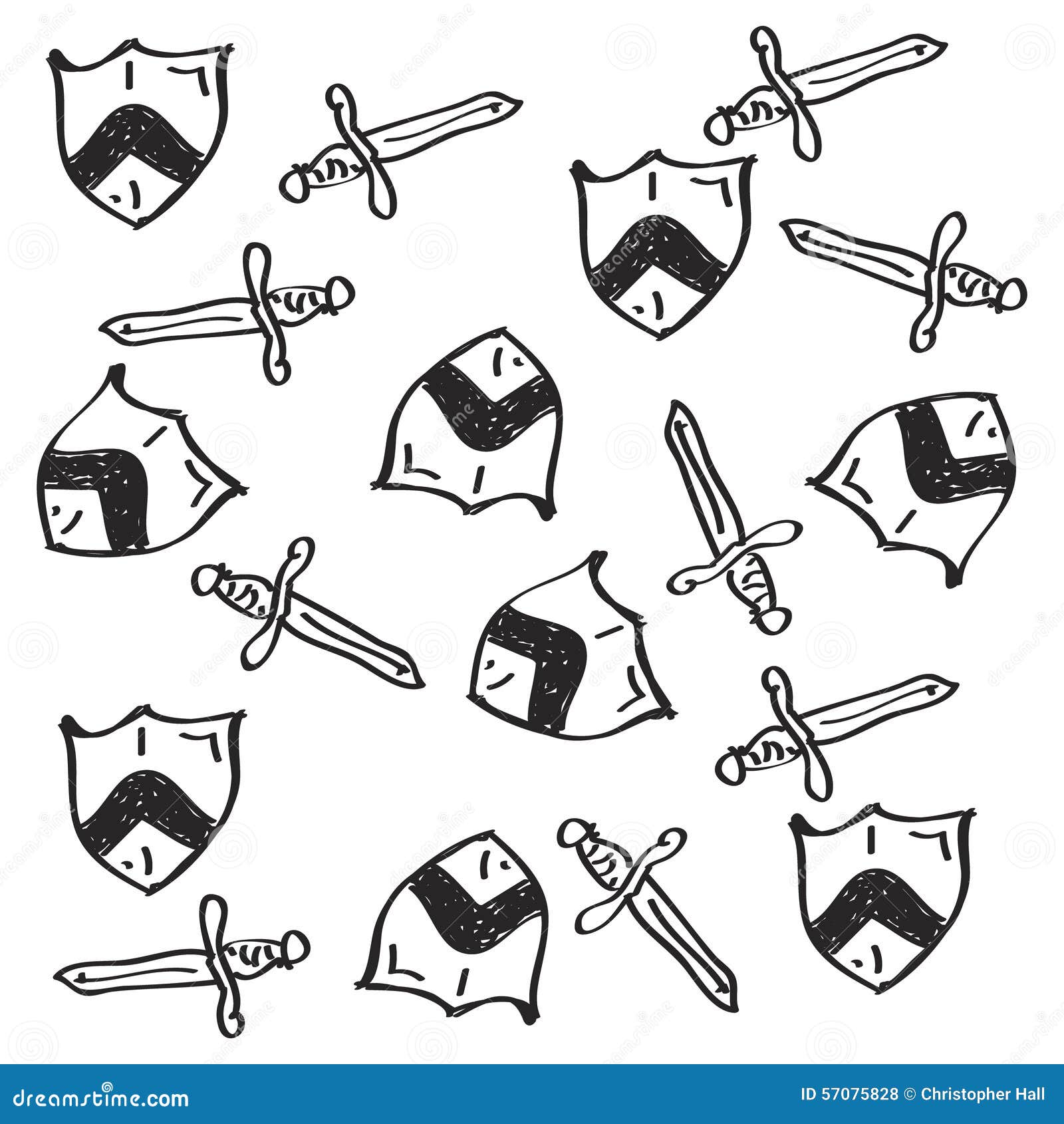 Simple Doodle of a Shield and Sword Stock Vector - Illustration of wood ...